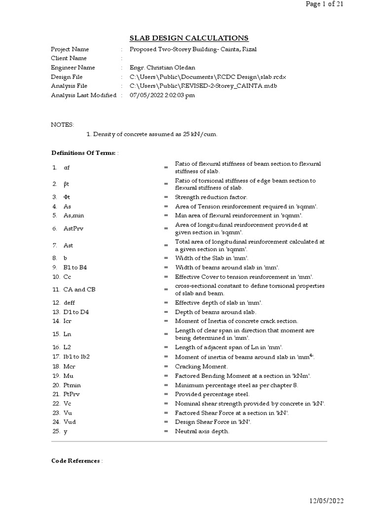 Slab Design Calculations | PDF | Beam (Structure) | Bending