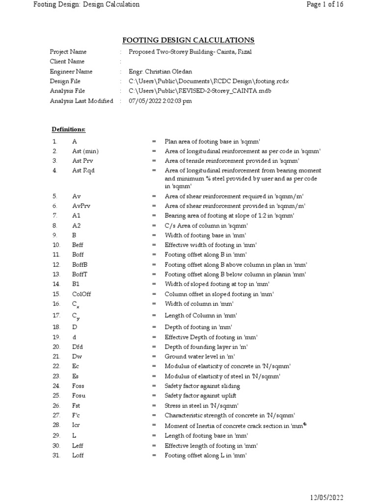 Footing Design Calculations | PDF | Bending | Civil Engineering