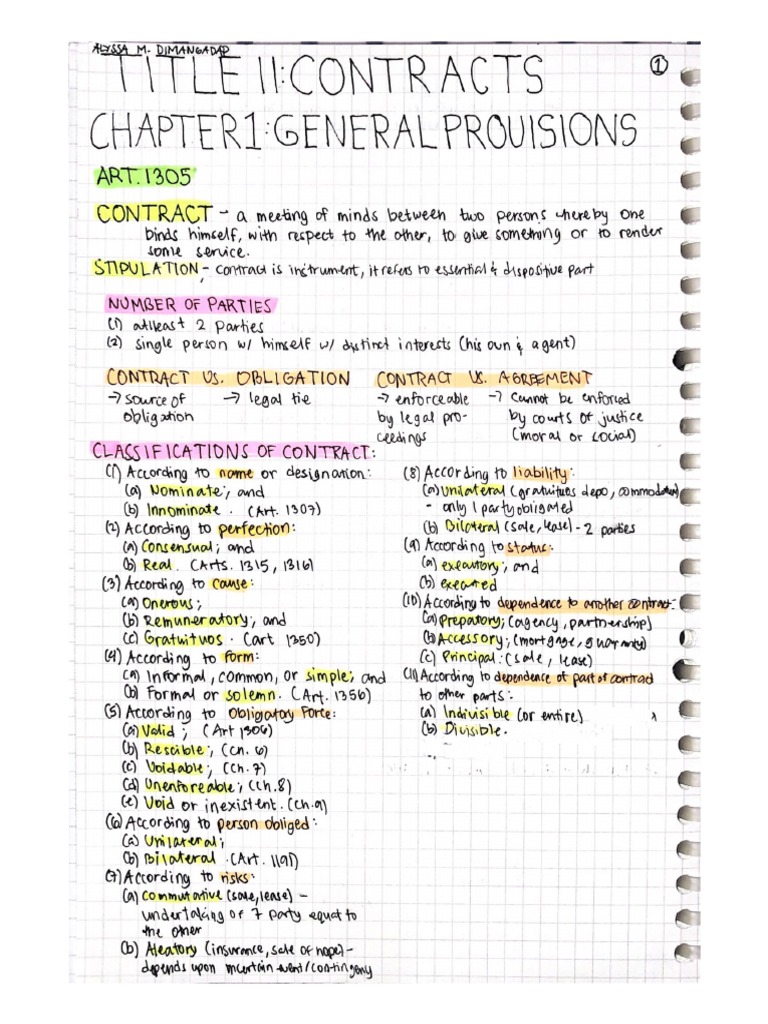 Notes On Contracts | PDF