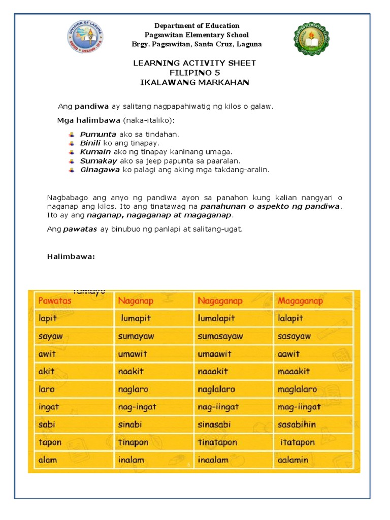 Learning Activity Sheet - Filipino 5 | PDF