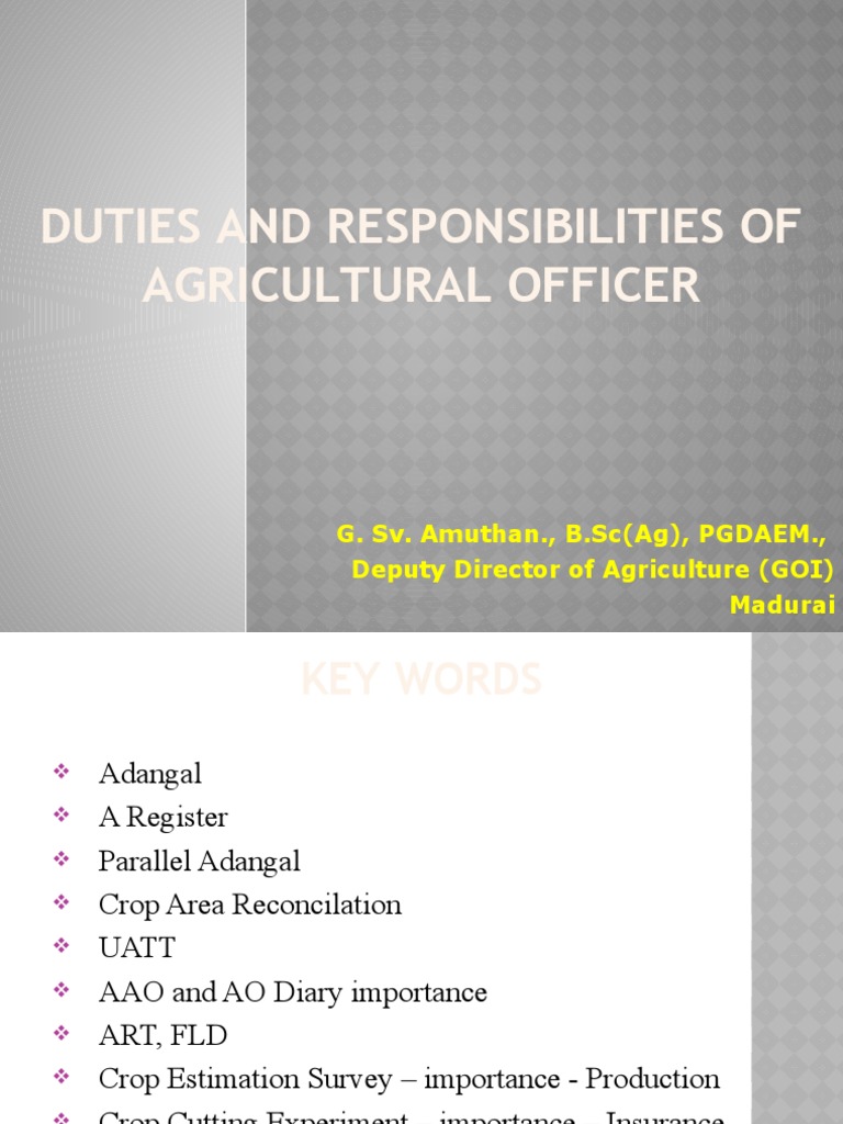 Duties and Responsibilities of Agricultural Officer - 16.04.22 | PDF ...