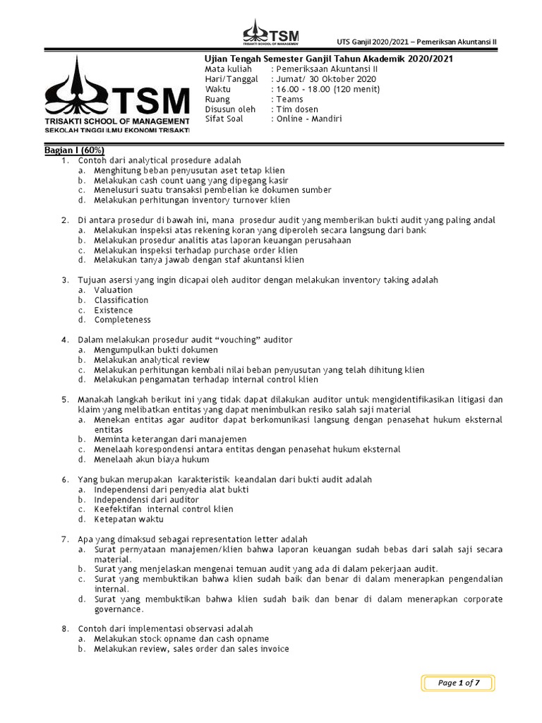 Soal+jawaban UTS Audit 2 Ganjil 2020-2021 | PDF