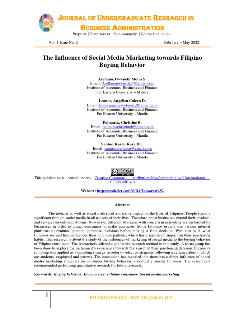 The Influence of Social Media Marketing Towards Filipino Buying Behavior | PDF | Social Media ...
