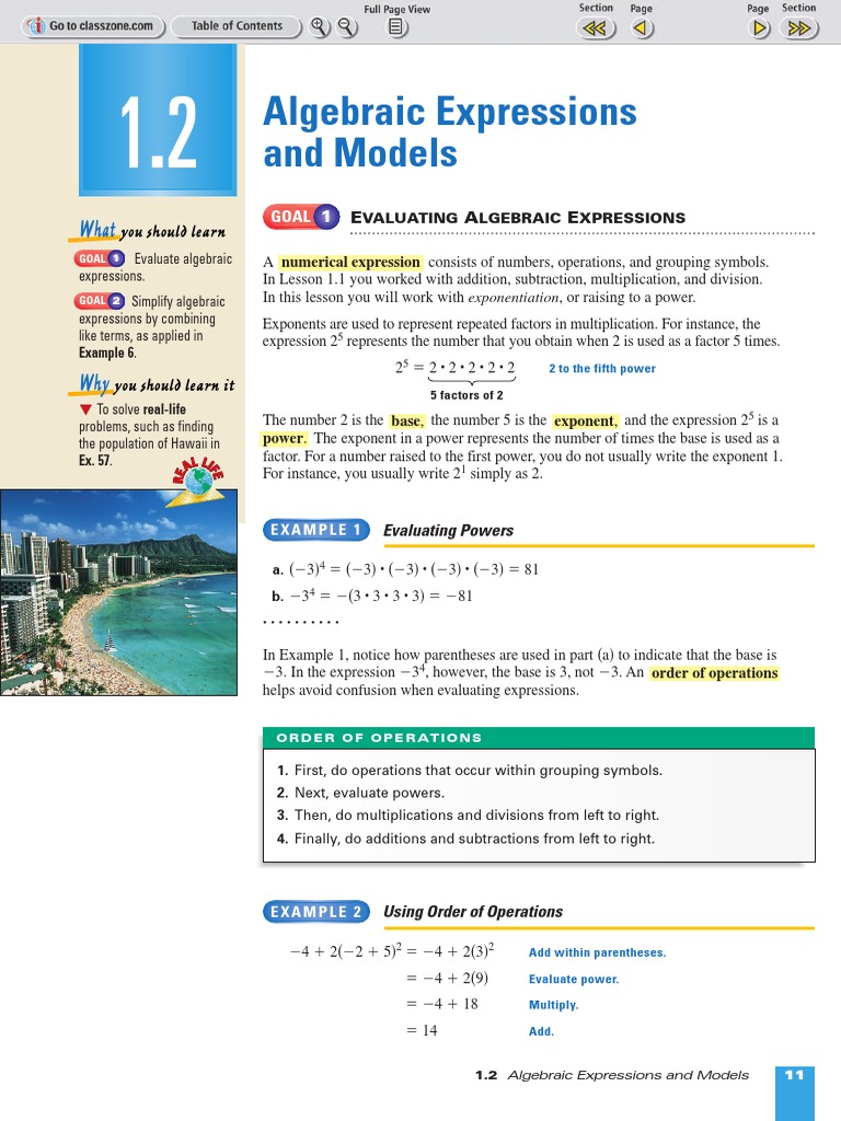 1.2 Algebraic Expressions and Models | PDF | Multiplication ...
