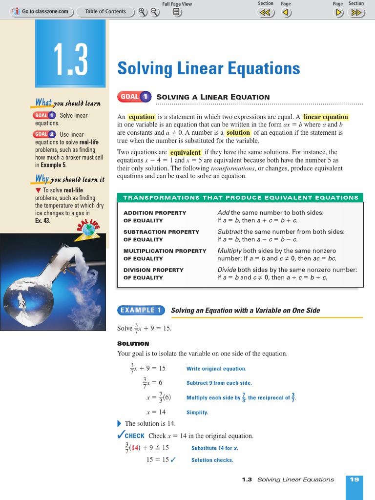 1.3 Solving Linear Equations | PDF | Equations | Multiplication