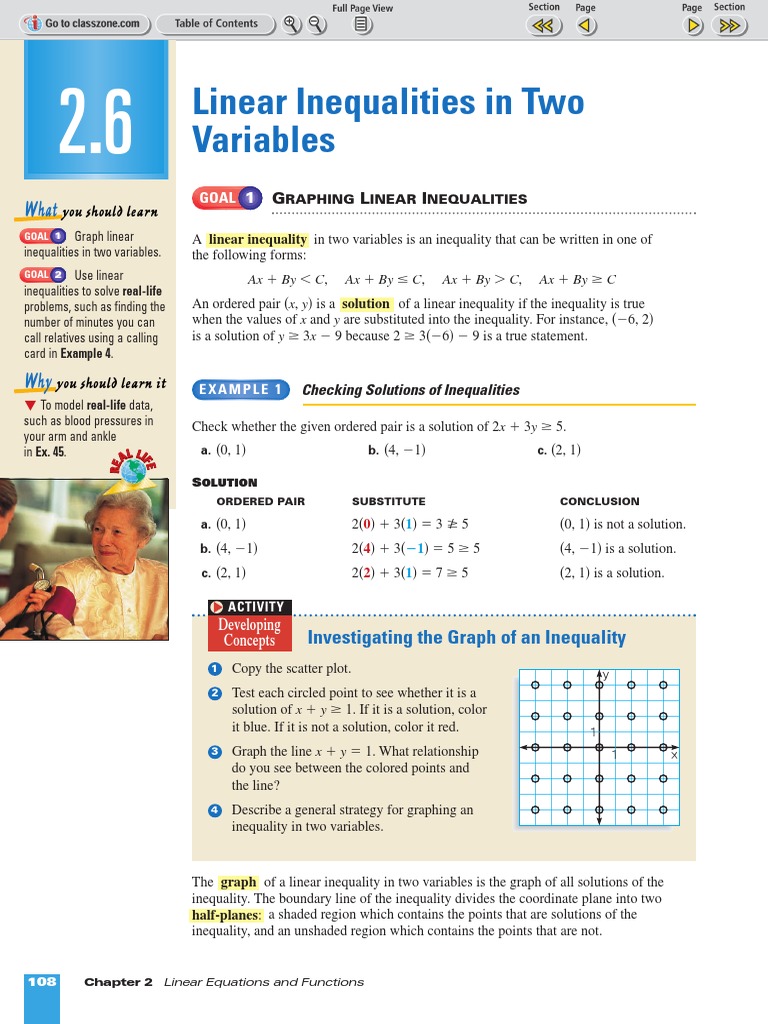 2.6 Linear Inequalities in Two Variables | PDF | Inequality (Mathematics) | Function (Mathematics)