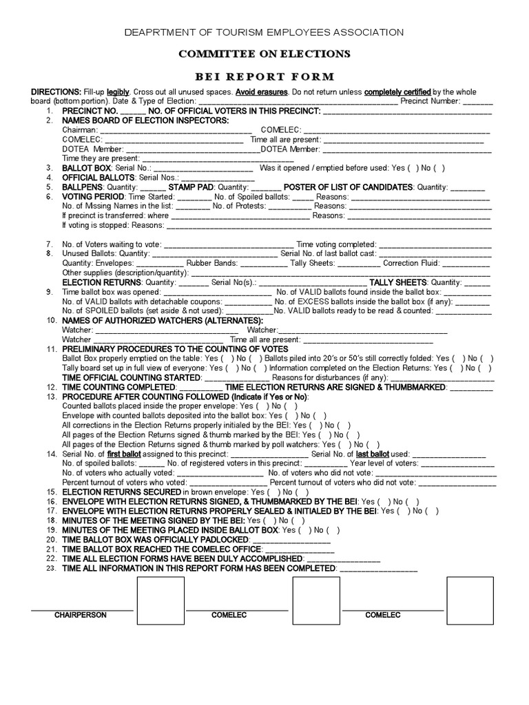 BEI Report Form | PDF | Voting | Elections