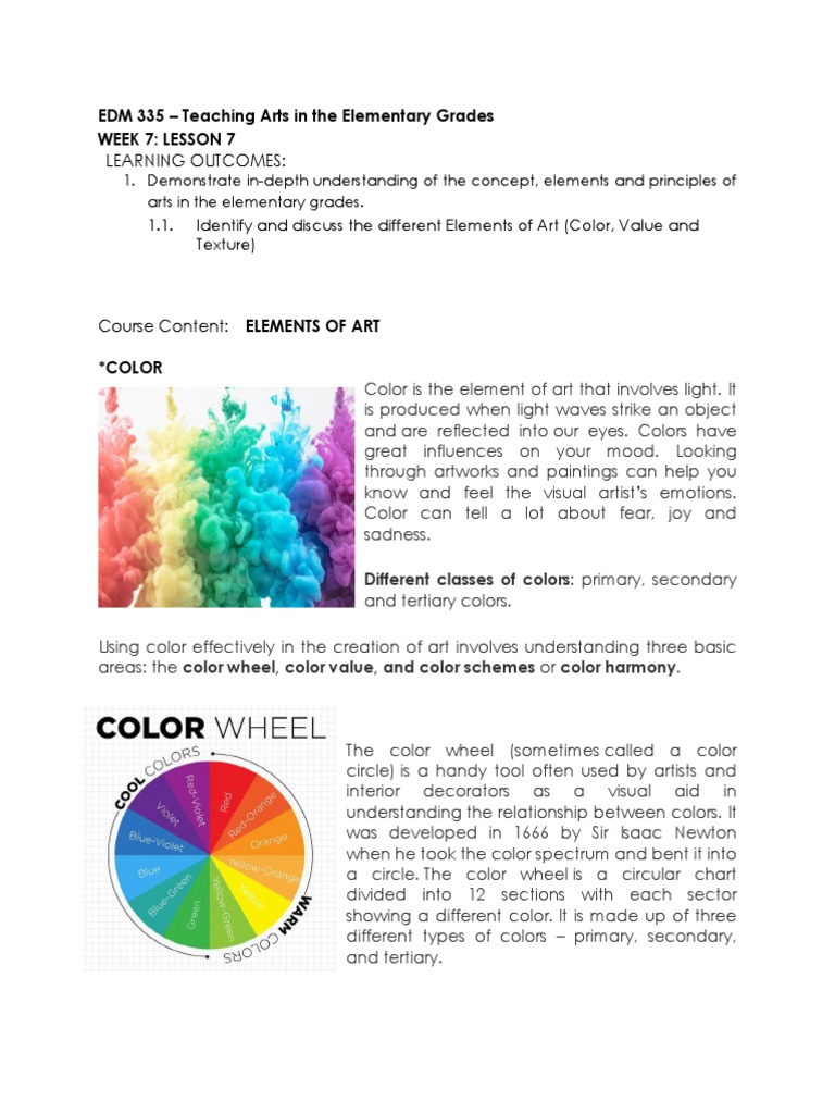 LESSON 7 Elements of Art Color Value Texture | PDF | Color | Qualia