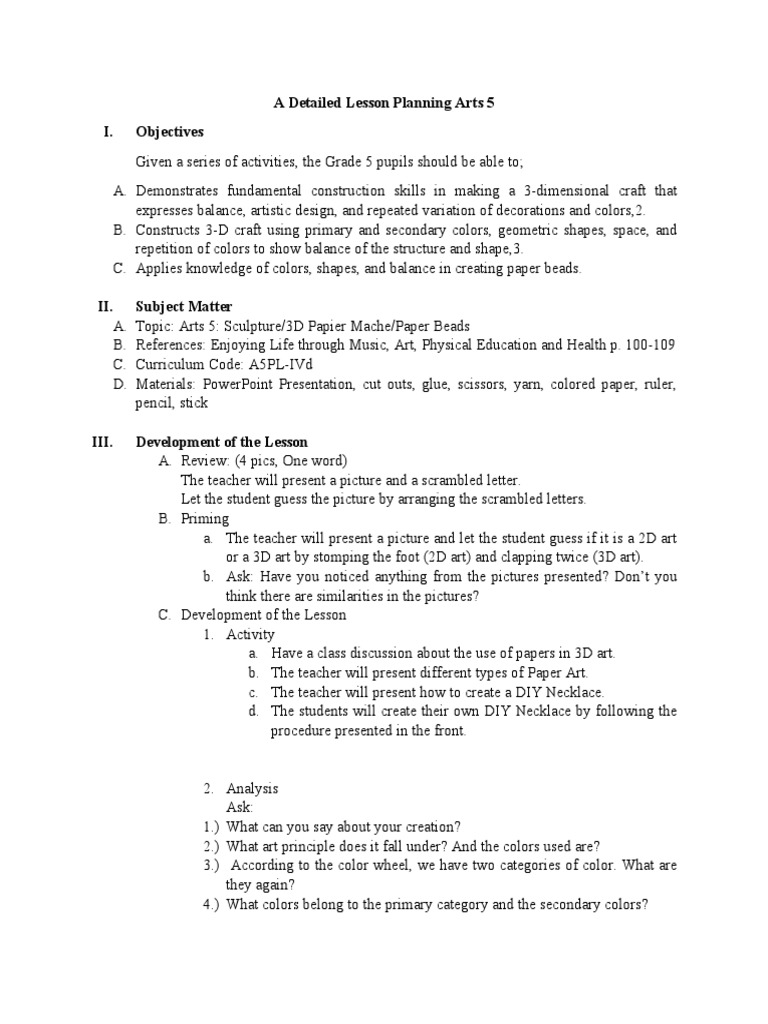 Lesson Plan in Art | PDF | Design | Teachers