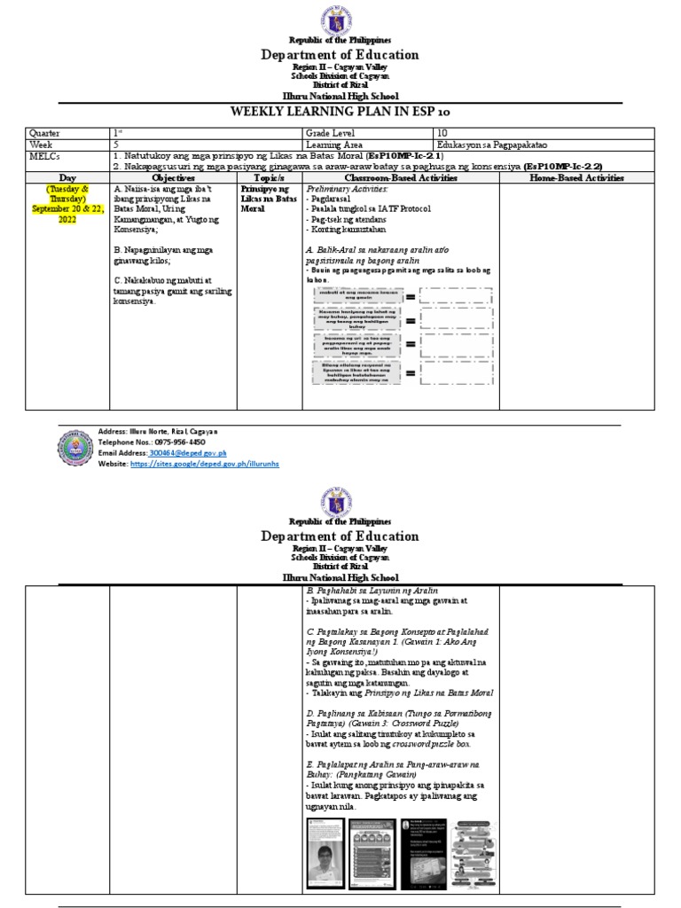 ESP 10 - WLP - QUARTER 1 - Module 3 | PDF