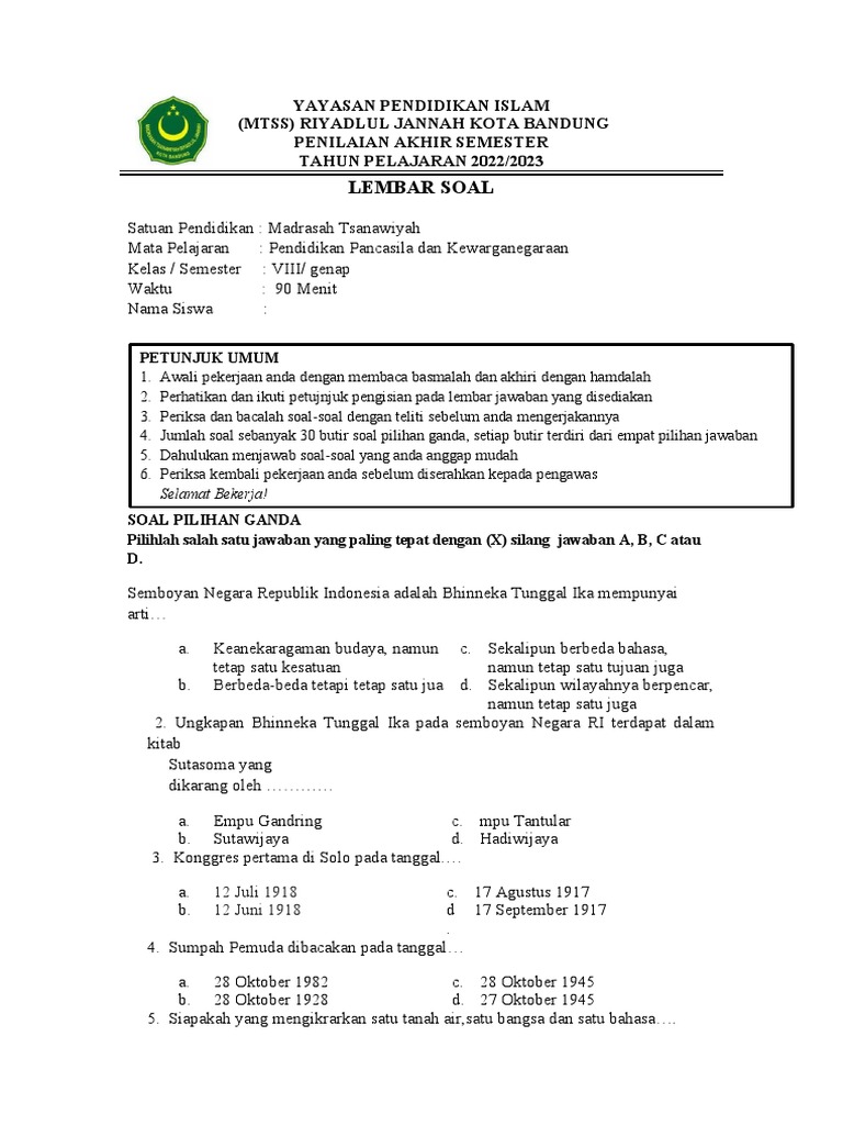 Soal Pas Kls 8 2022-2023 | PDF