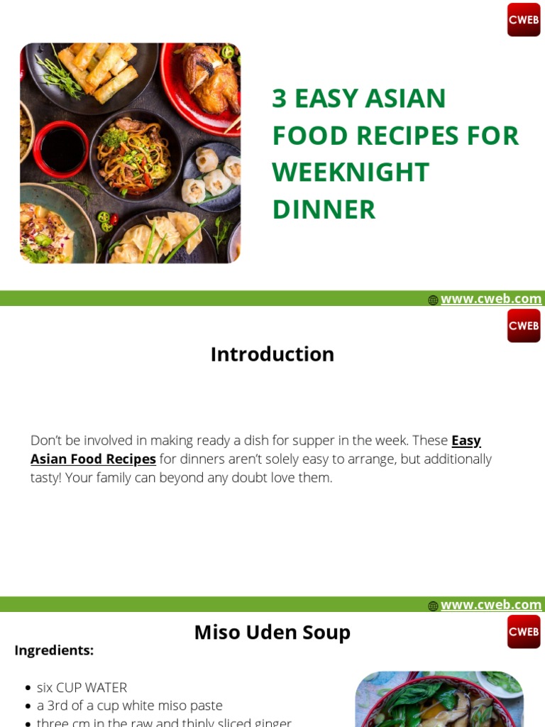 3 Easy Asian Food Recipes For Weeknight Dinner | PDF | Sauce | Tofu