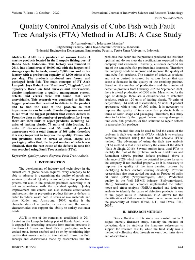 Quality Control Analysis of Cube Fish With Fault Tree Analysis (FTA ...