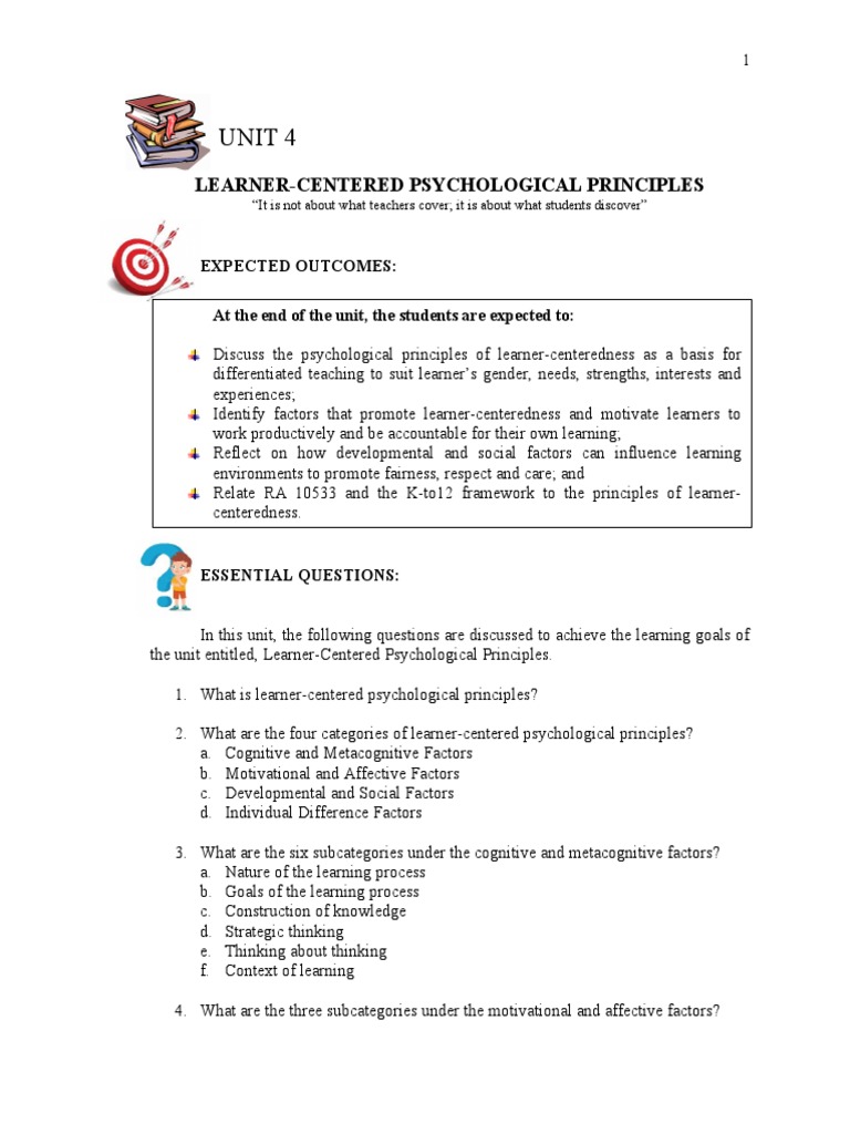 UNIT 4 - Learner-Centered Psychological Principles | PDF | Learning ...