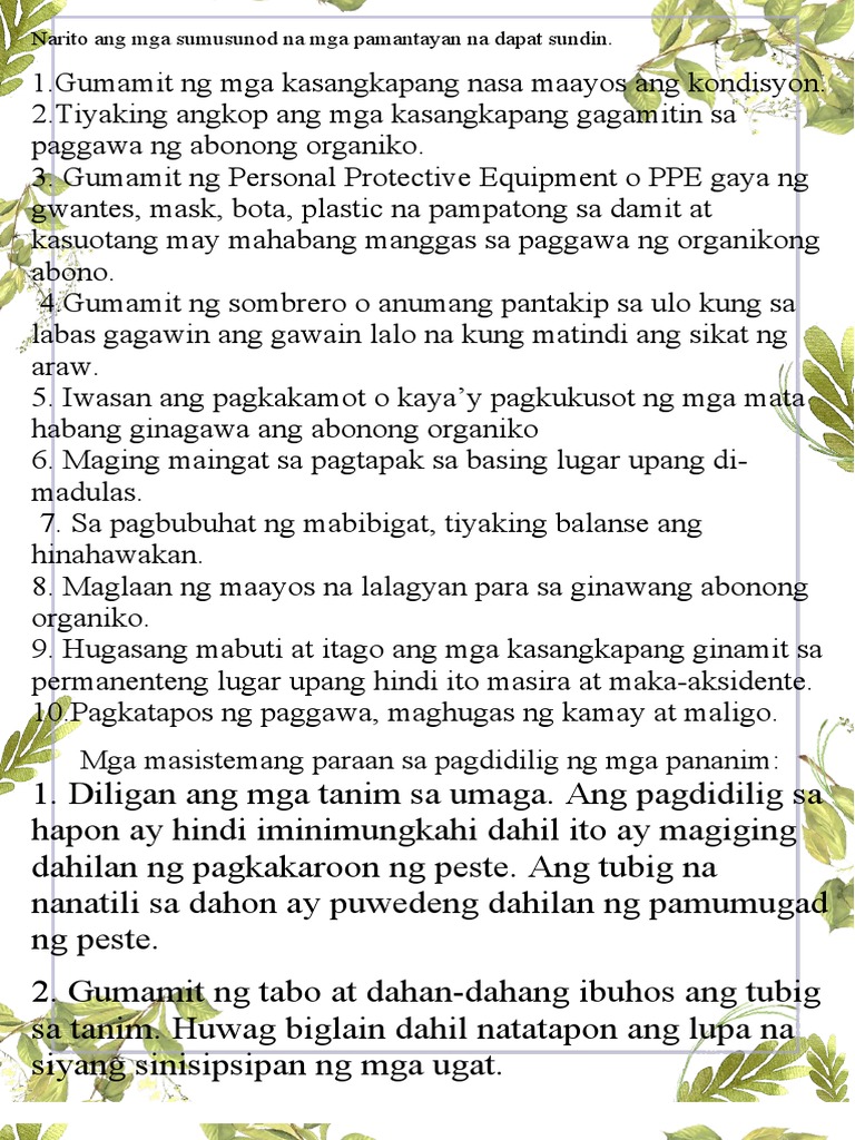 Masistemang Paraan Sa Pagbubungkal NG Lupa, Pagdidilig at Paglalagay NG ...