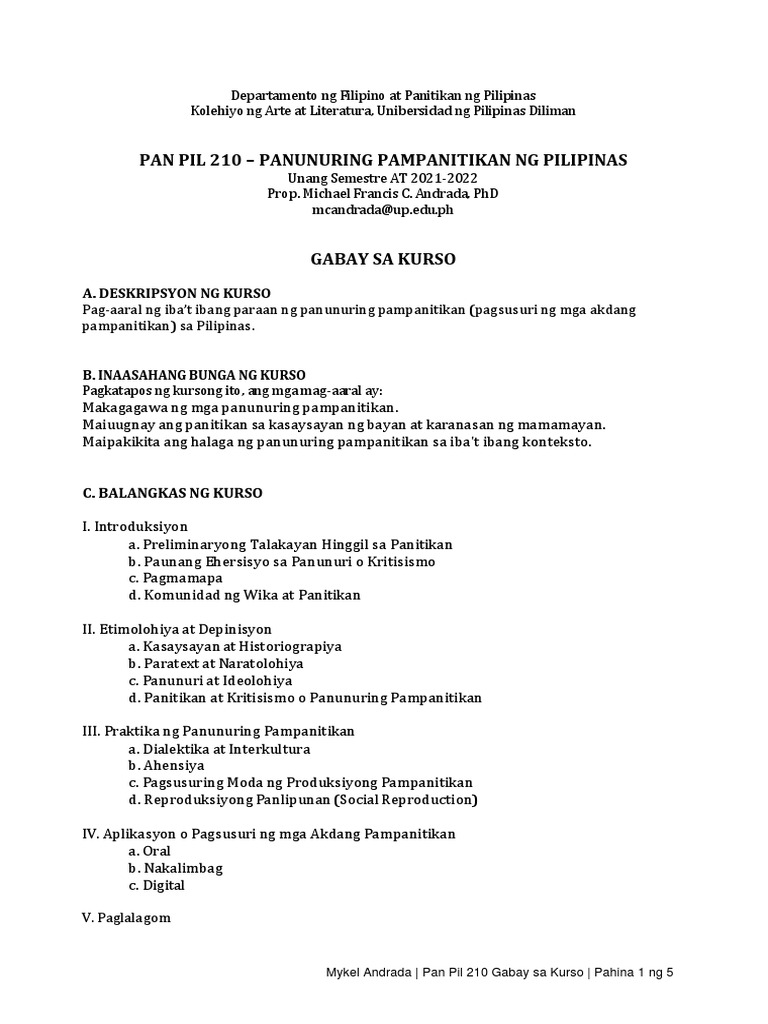 00 Pan Pil 210 Course Guide | PDF