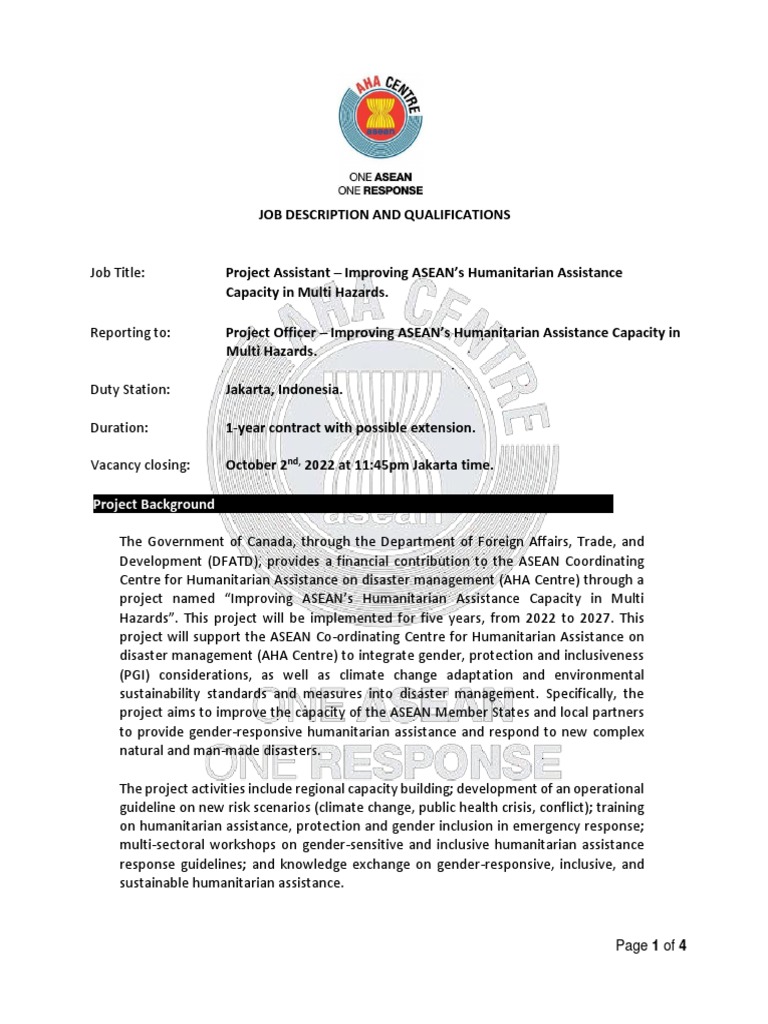 Project Assistant GAC Humanitarian Assistance Multi Hazards | PDF ...