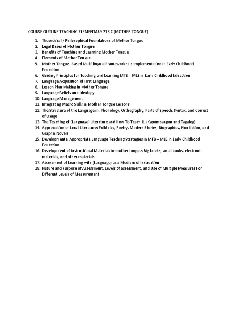 Course Outline Teaching Elementary 213 C | PDF