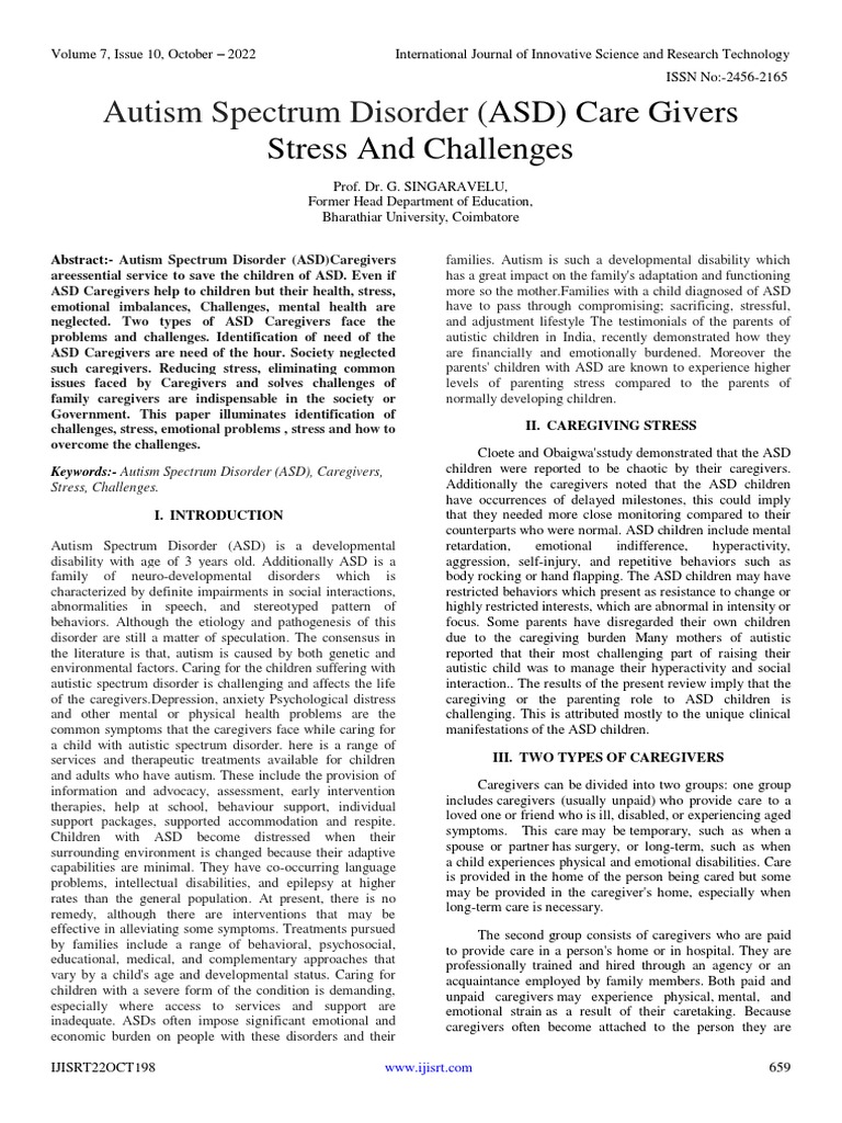 Autism Spectrum Disorder (ASD) Care Givers Stress and Challenges ...