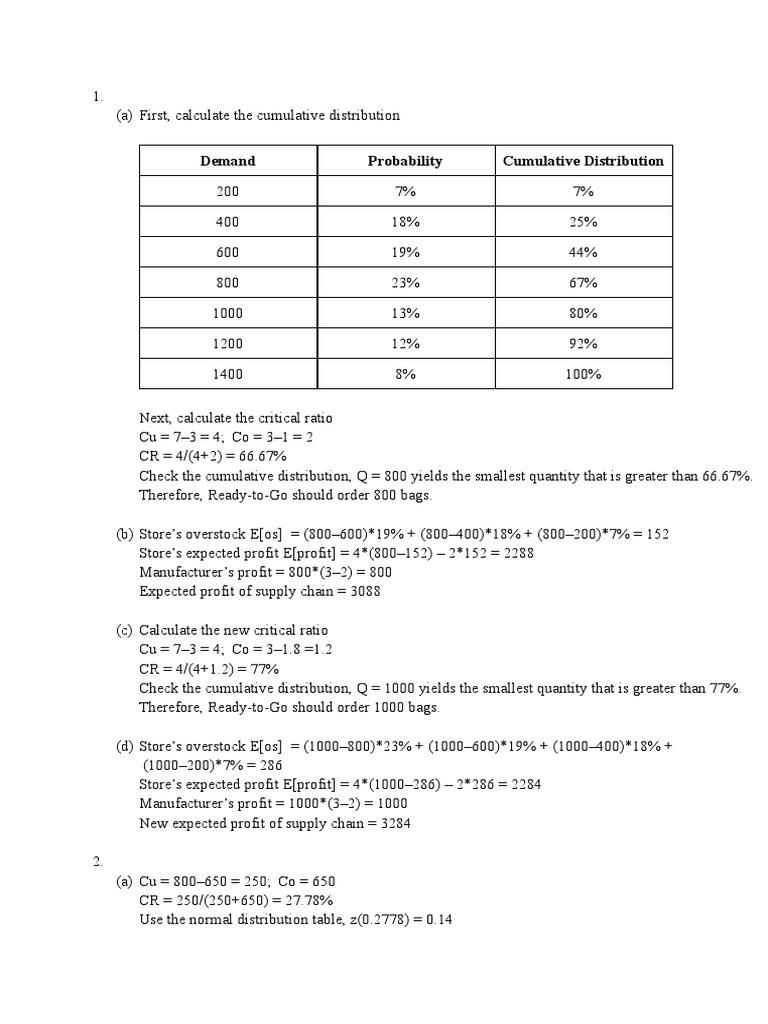 Critical Ratio and Profit Calculations | PDF | Statistical Theory