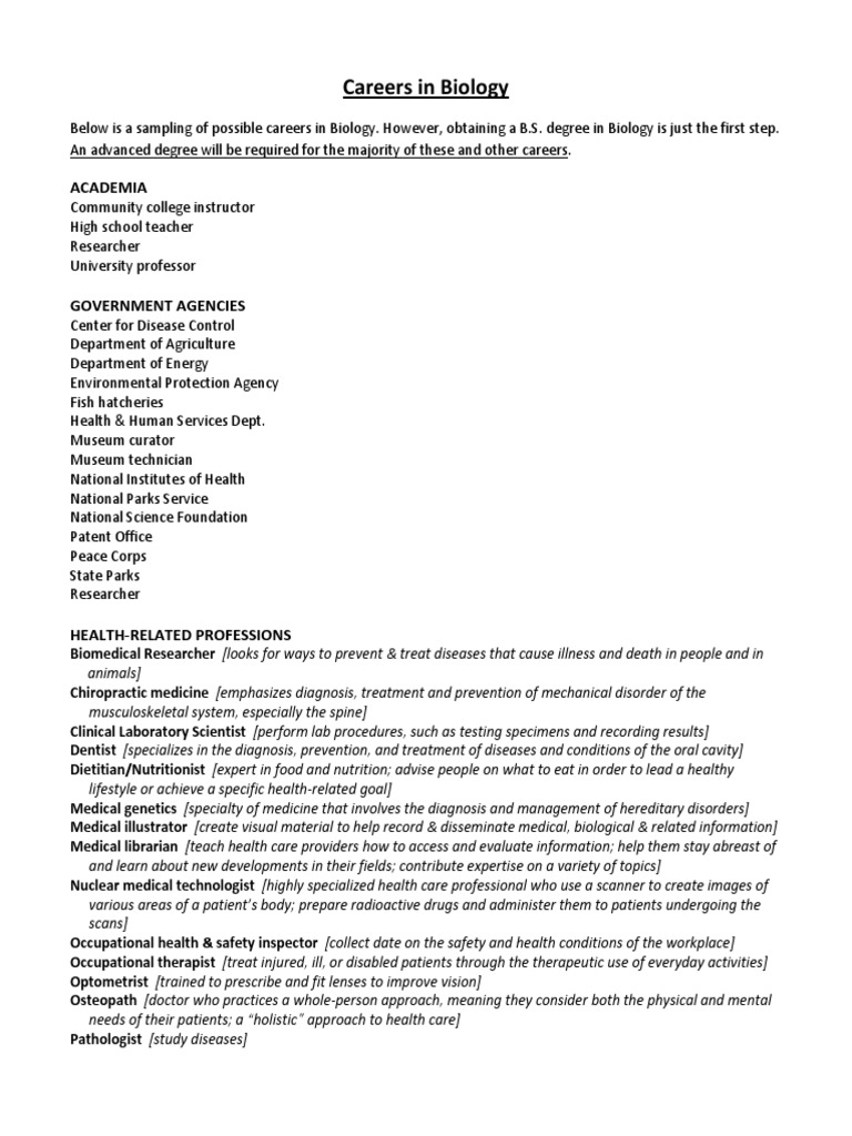 Careers in Biology | PDF