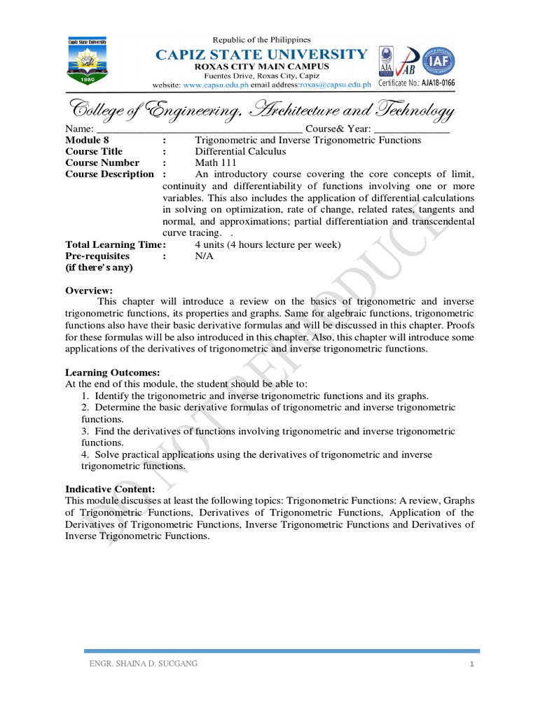 Module 8 | PDF | Trigonometric Functions | Derivative