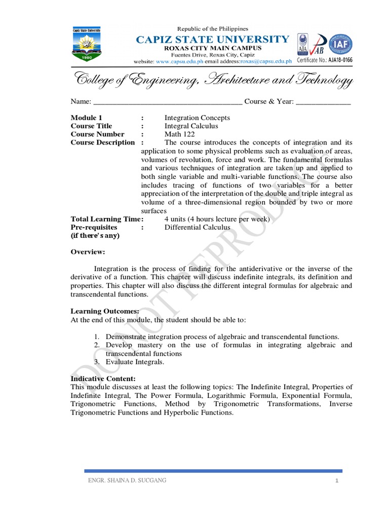 Module 1 Pdf Trigonometric Functions Integral