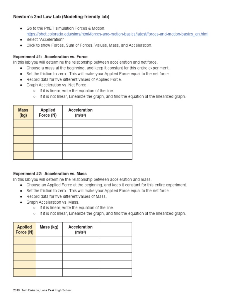 Newton's 2nd Law PhET Simulation Lab | PDF | Force | Acceleration