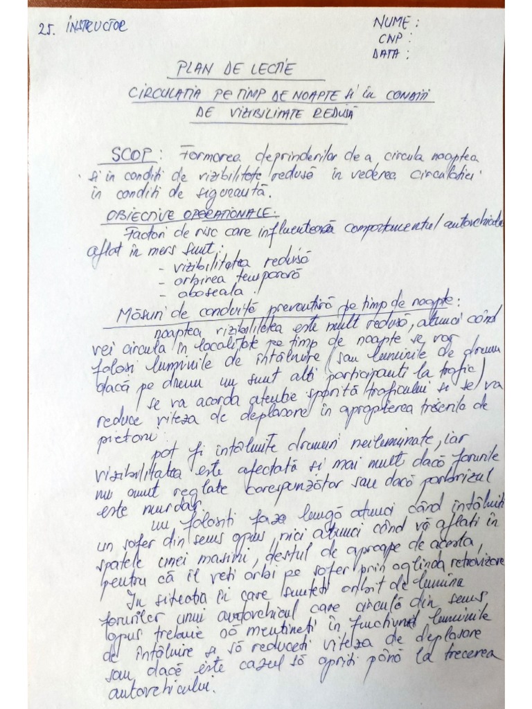 Plan de Lectie Instructor Auto Categoria B | PDF