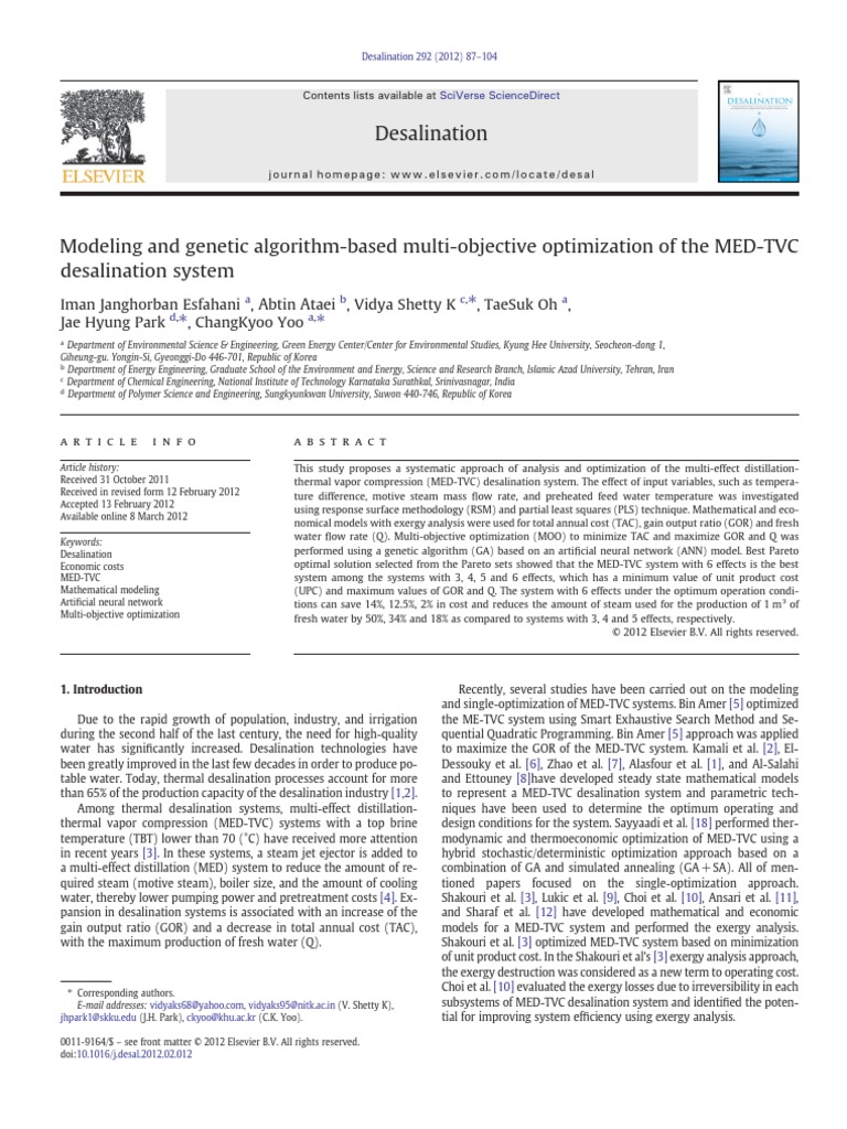2 - Modeling and Genetic Algorithm-Based Multi-Objective Optimization of The MED-TVC ...