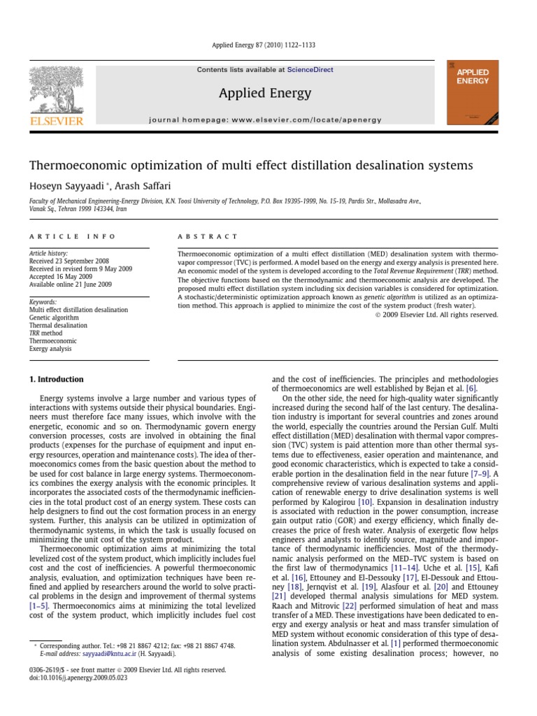 1 Thermoeconomic Optimization Of Multi Effect Distillation