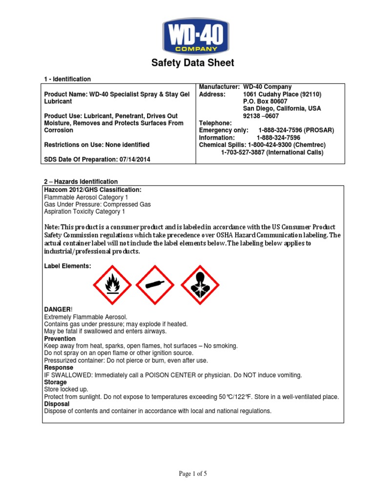 MSDS WD 40 | PDF | Toxicity | Combustion