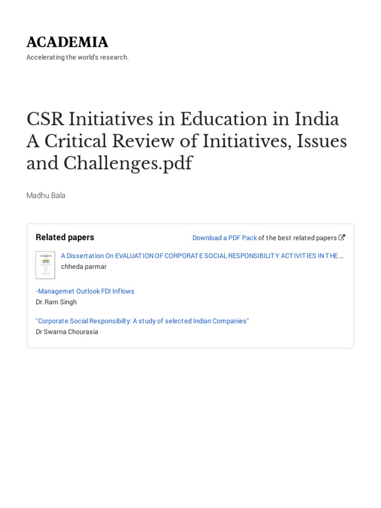 CSR Initiatives in Education in India A Critical Review of Initiatives ...