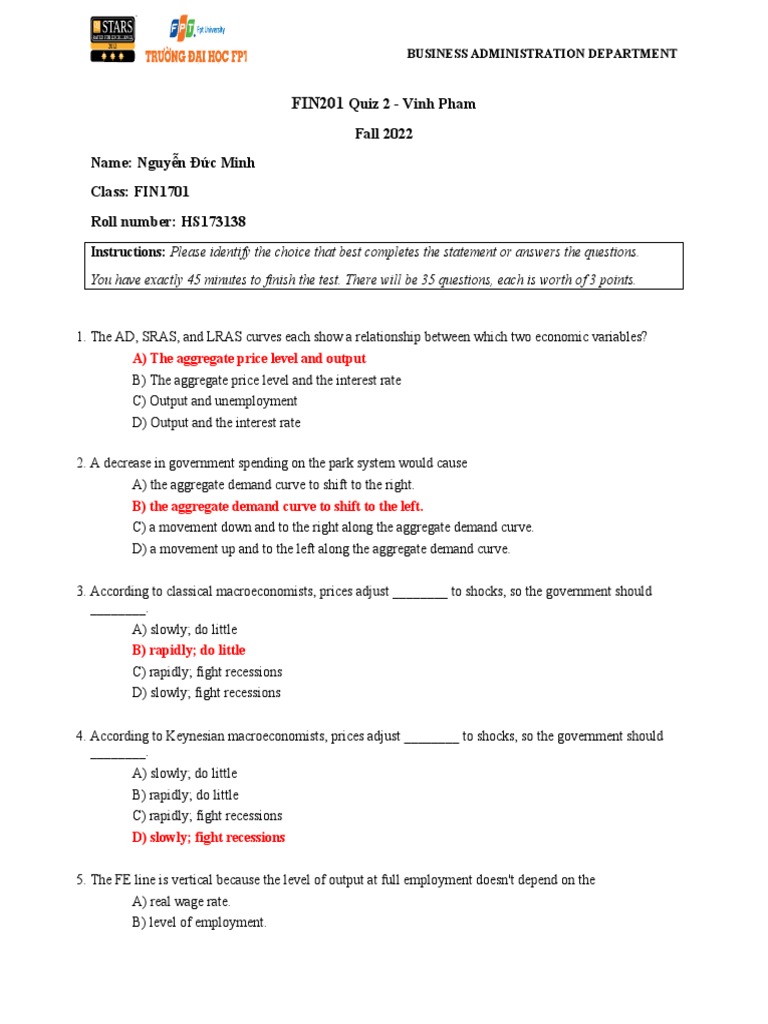 FIN201 - Quiz - 2 - FA - 2022 - Nguyễn Đức Minh-HS173138 | Download ...