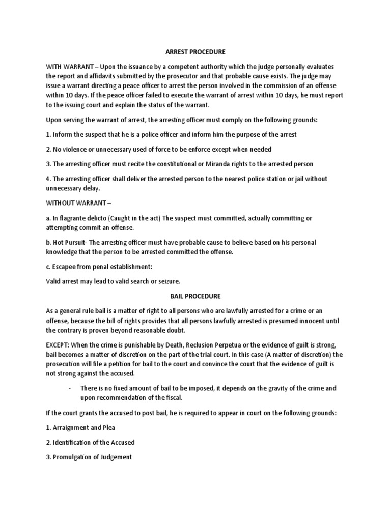 Arrest - Bail Procedure | PDF | Arrest Warrant | Arrest