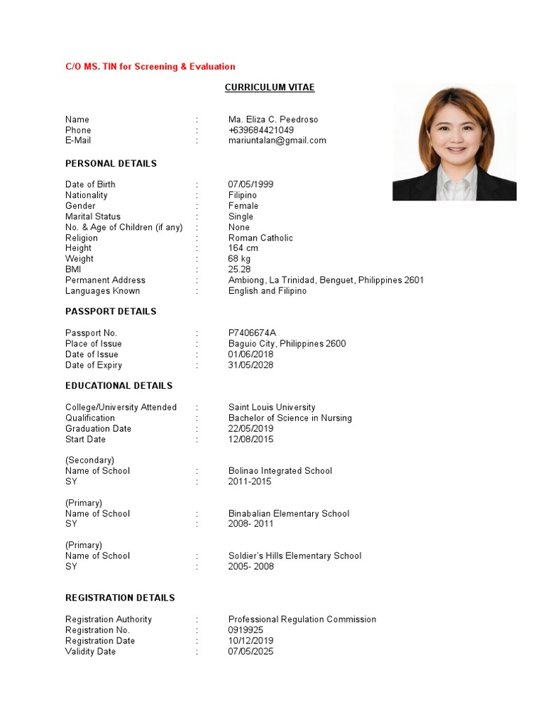 Sample CV Format (JIMS FORMAT) | PDF | Nursing | Health Care