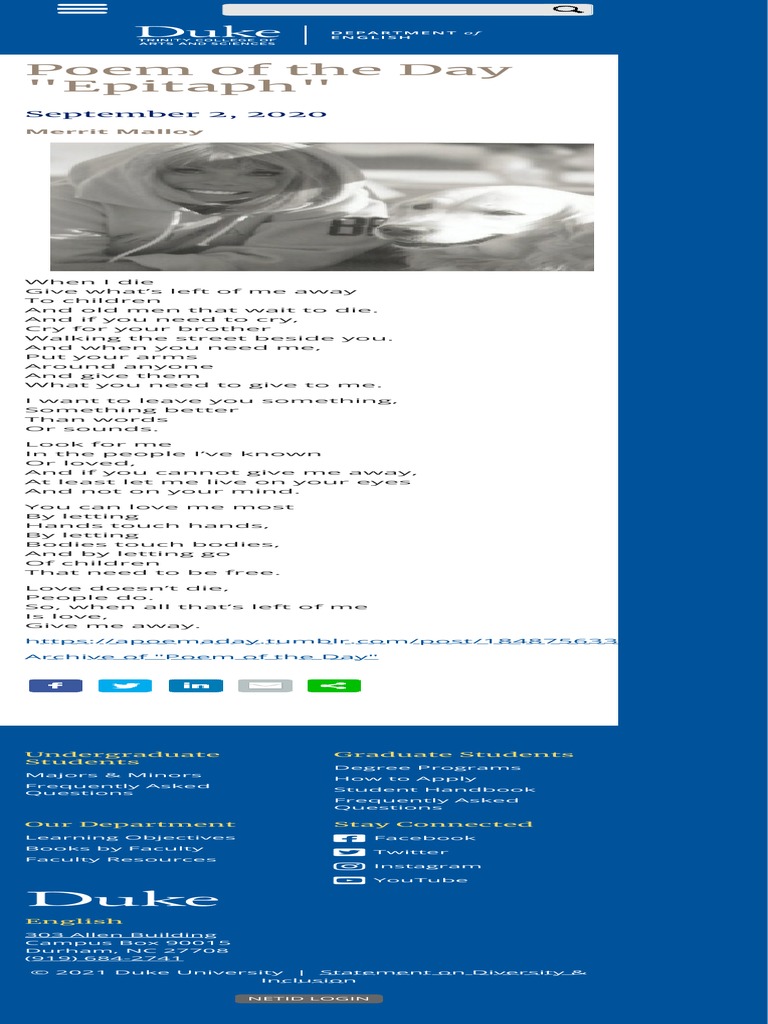 Epitaph Poem by Merrit Malloy | PDF