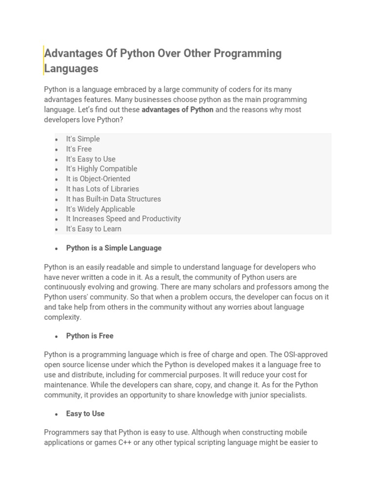 Advantages of Python Over Other Programming Languages | PDF | Parameter ...