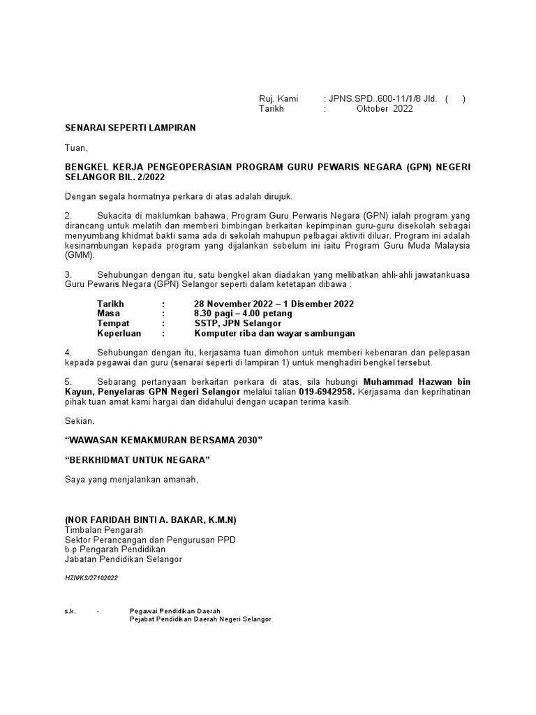 (Gpn2) Bengkel Kerja Pengeoperasian Program Guru Pewaris Negara (GPN ...