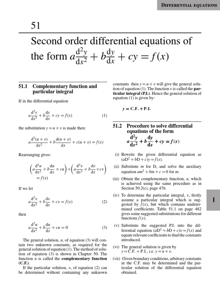 Second Order Differential Equations of Theformad2y +bdy +cy F (X) | PDF | Equations ...
