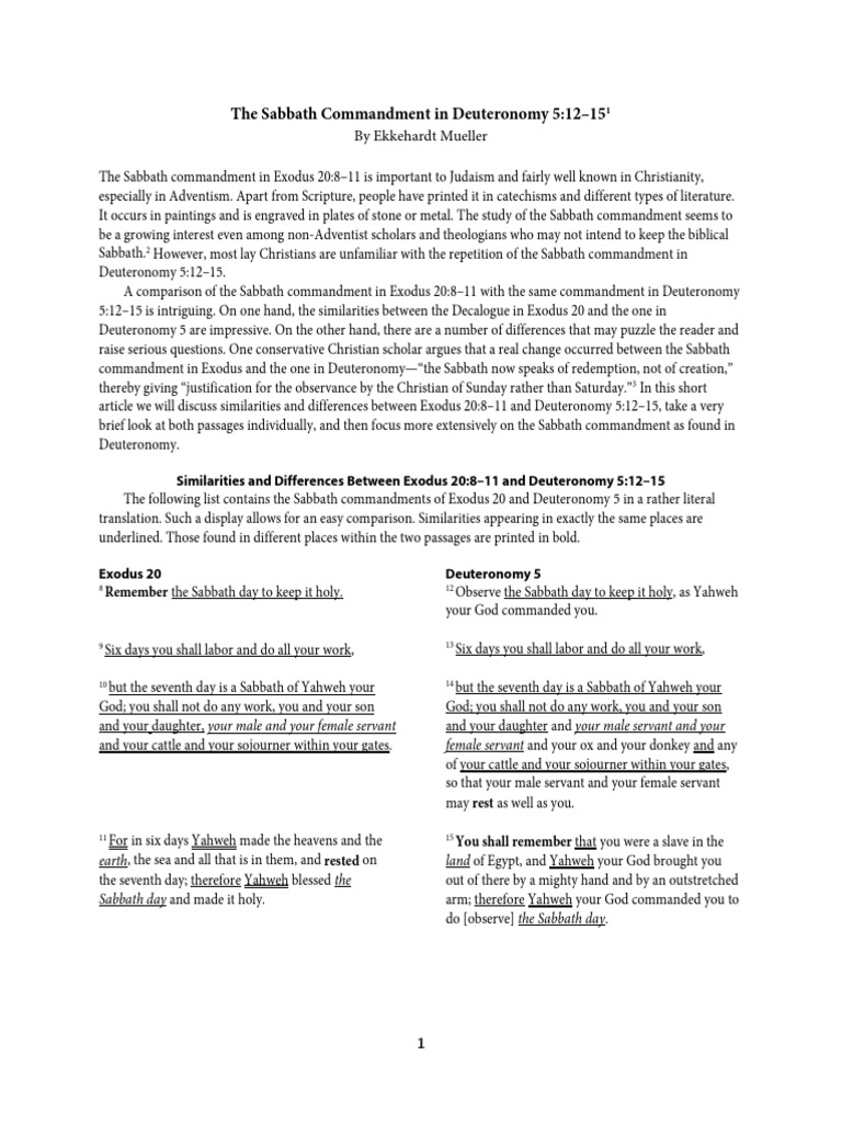 The Sabbath Commandment in Deuteronomy 5 0 | PDF | Ten Commandments ...