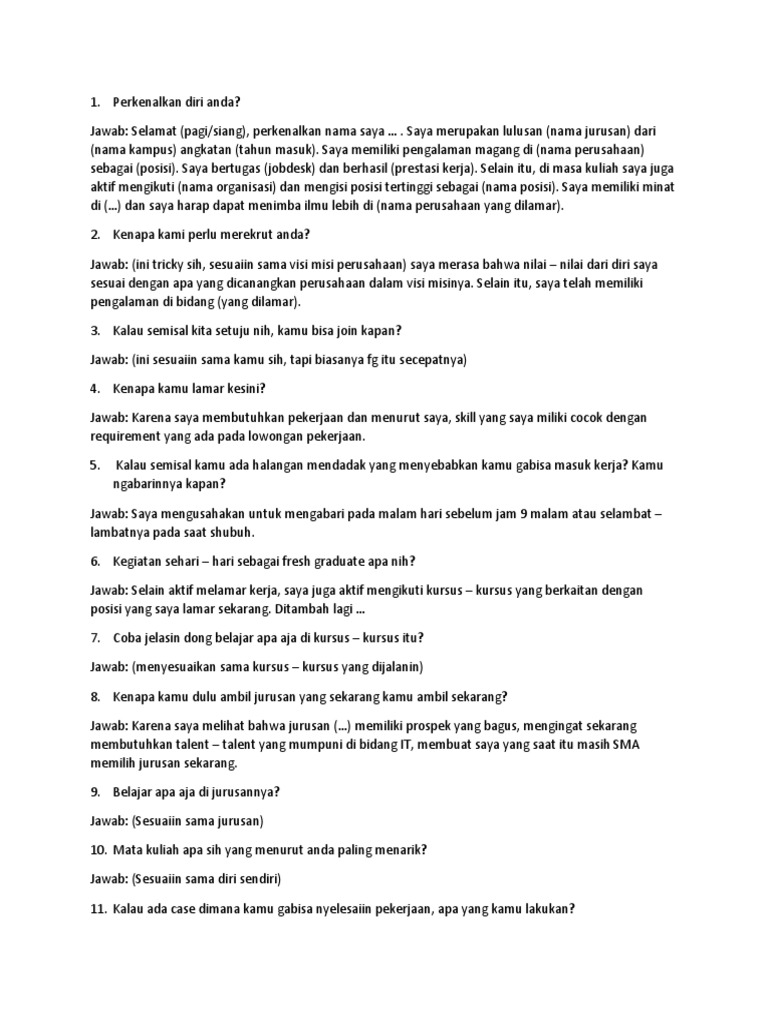 Daftar Pertanyaan Interview | PDF