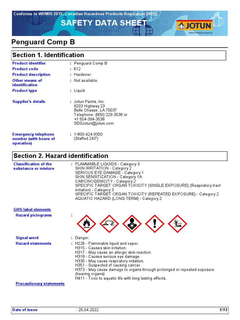 SDS Penguard Comp B | PDF | Toxicity | Chemistry