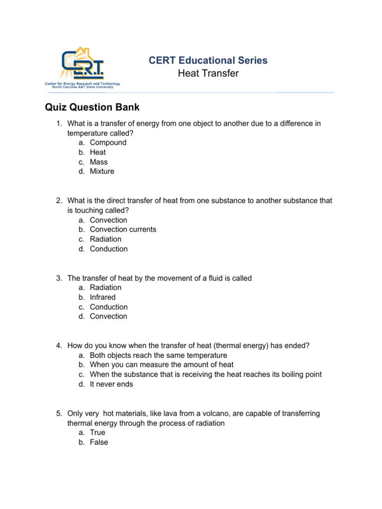 Heat Transfer Quiz Questions | PDF | Science & Mathematics