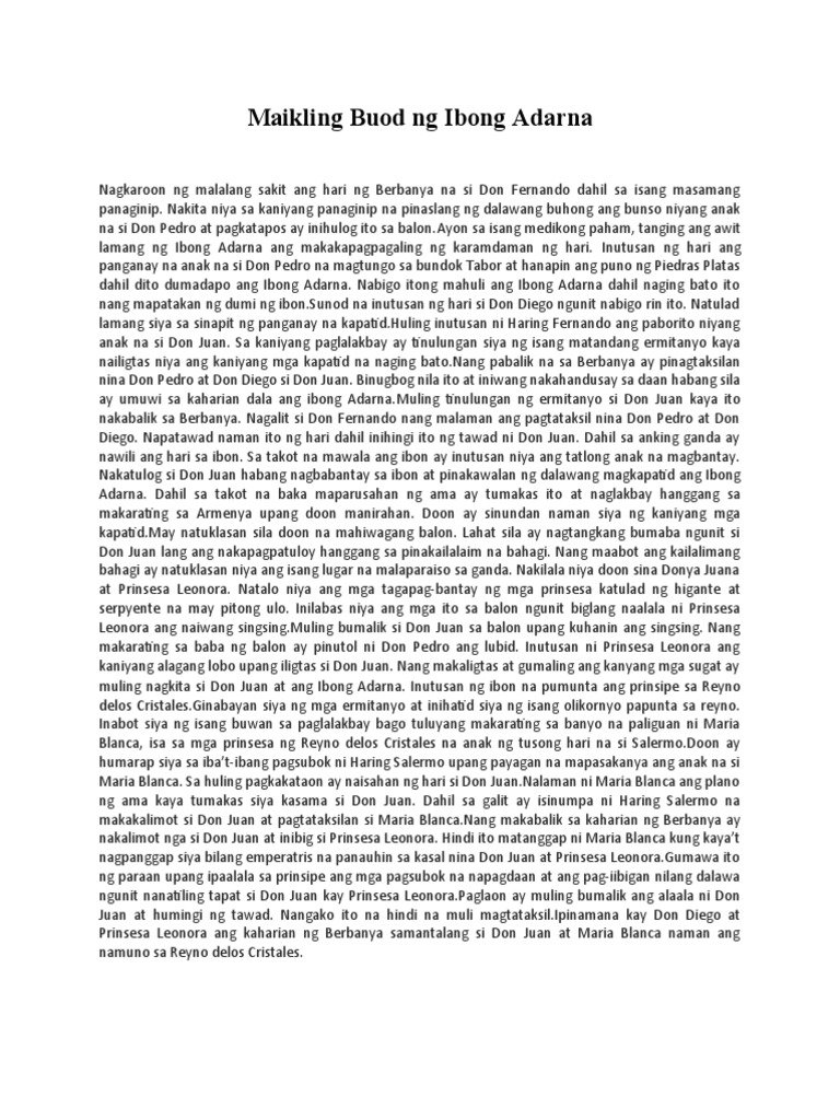 Maikling Buod NG Ibong Adarna | PDF