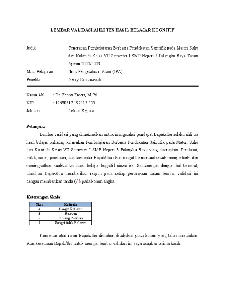 Validasi Instrumen THB Suhu Dan Kalor | PDF