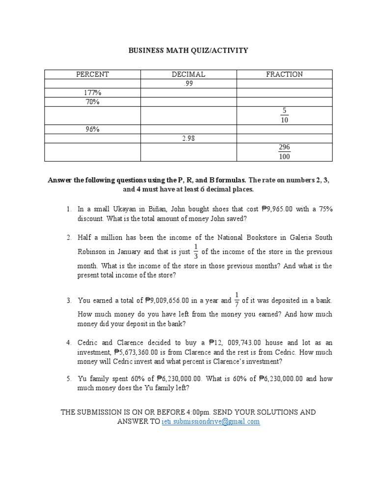 Business Math Quiz | PDF