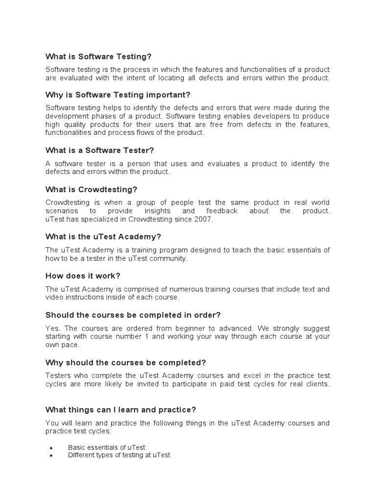 uTest-Software Testing | Download Free PDF | Software Testing | Software