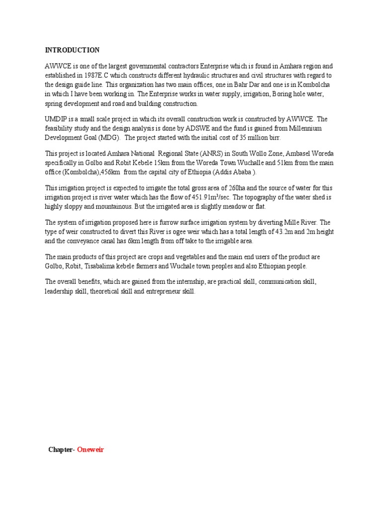 Amhara Weir Design | PDF | Concrete | Spillway