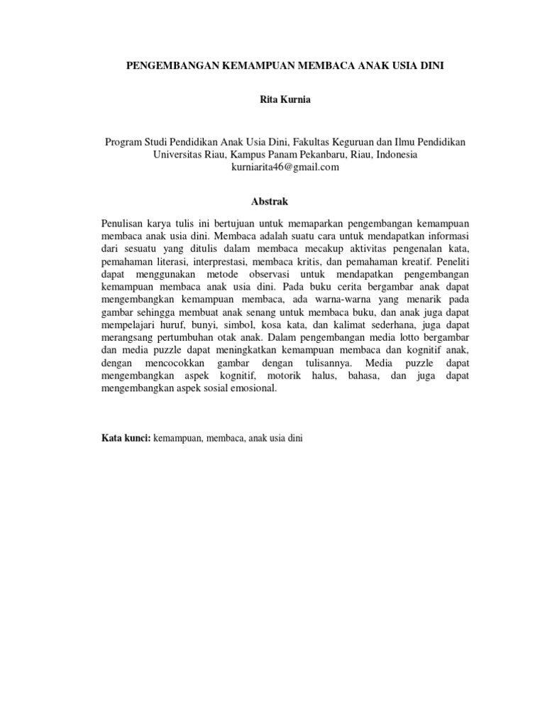 Pengembangan Kemampuan Membaca Aud | PDF